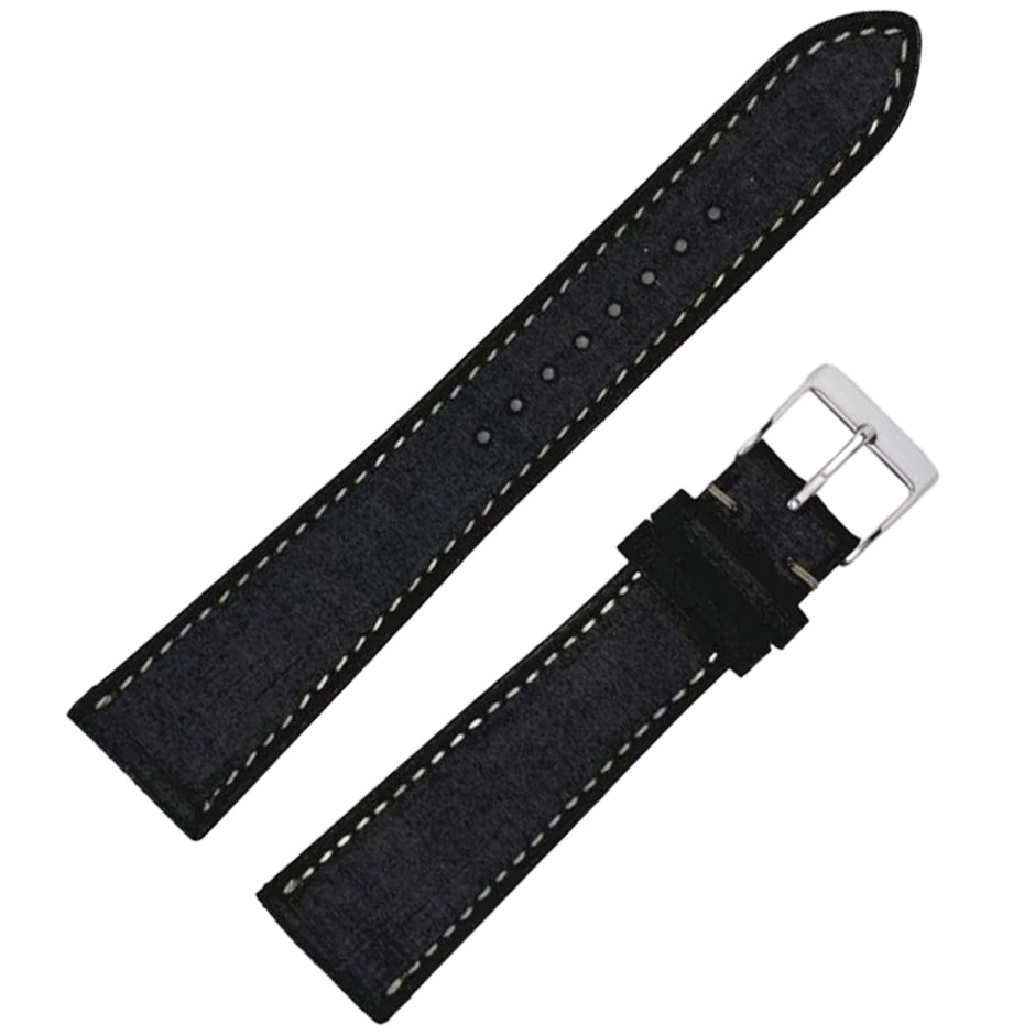 Fluco Babele Black Quick-Release Leather Watch Band Strap