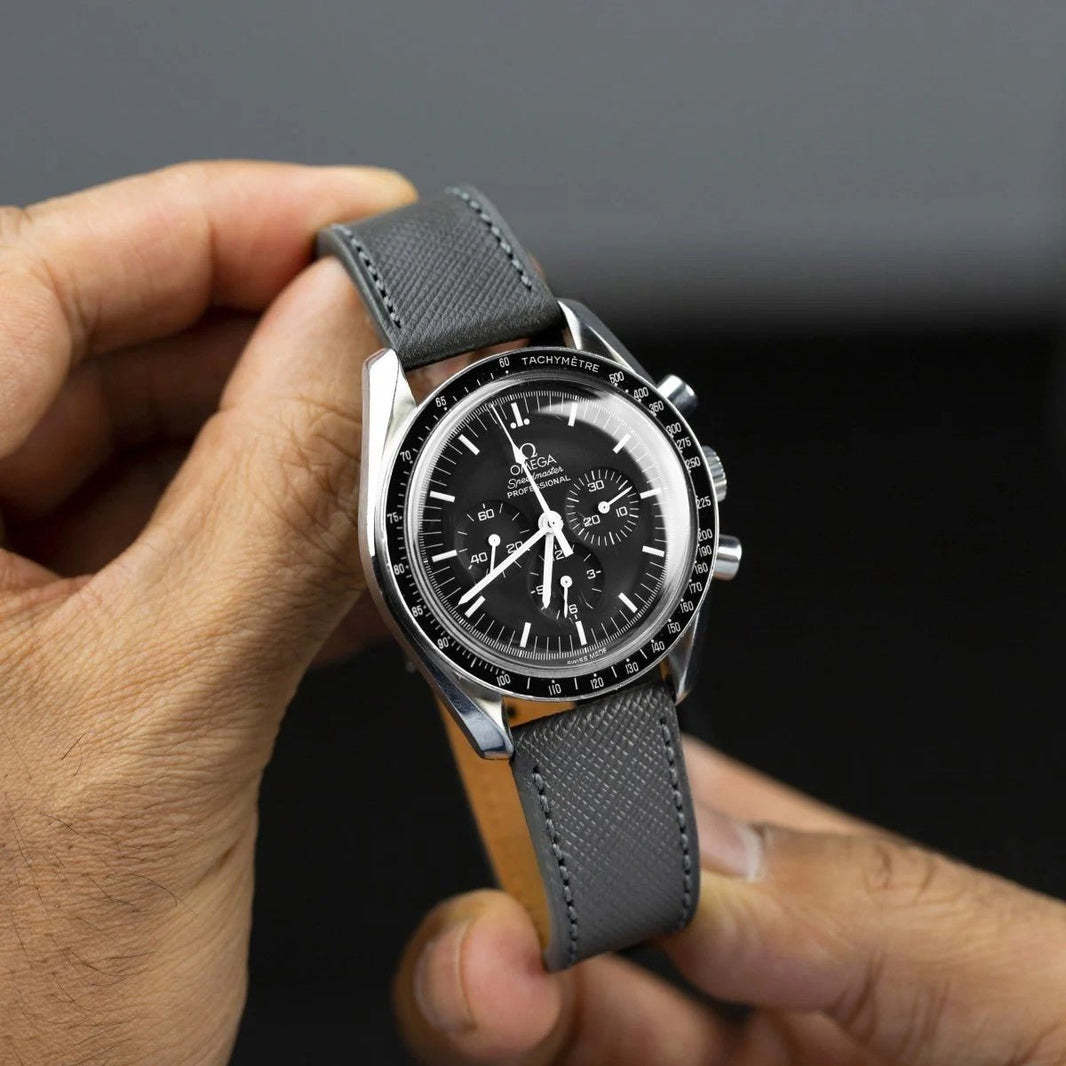 Molequin Steel Grey Saffiano Leather Quick Release Watch Strap | Holben's