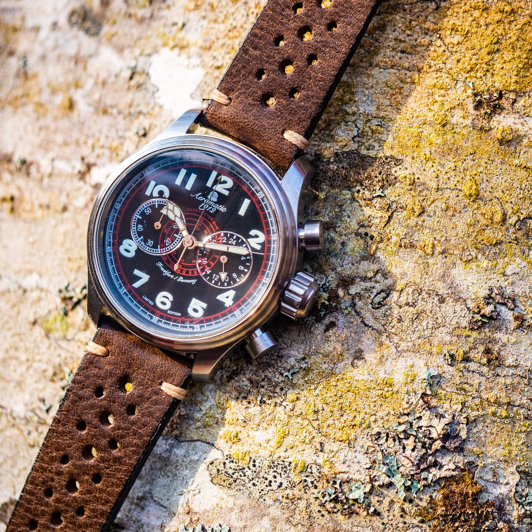 Fluco Hunter Racing Brown Quick-Release Leather Watch Strap