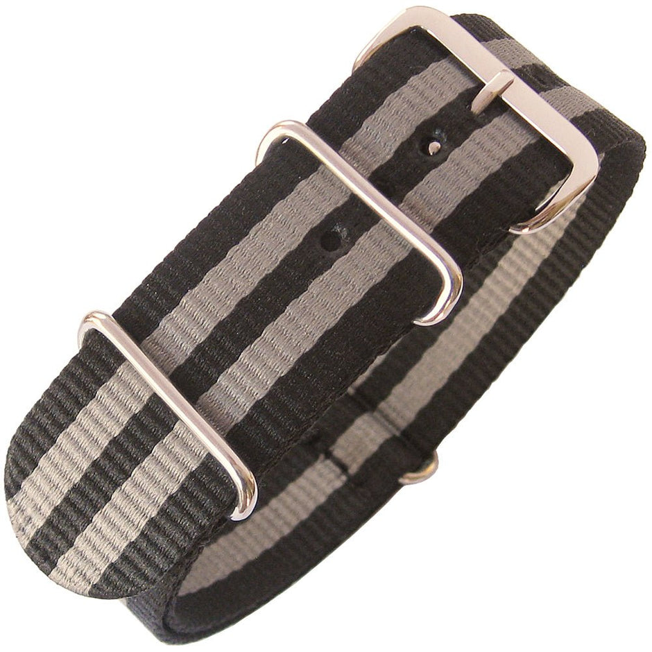 Fluco NATO Black Grey Stripe Nylon Watch Strap | Holben's