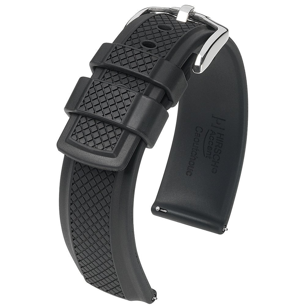 Hirsch Accent Black Rubber Watch Band Strap | Holben's