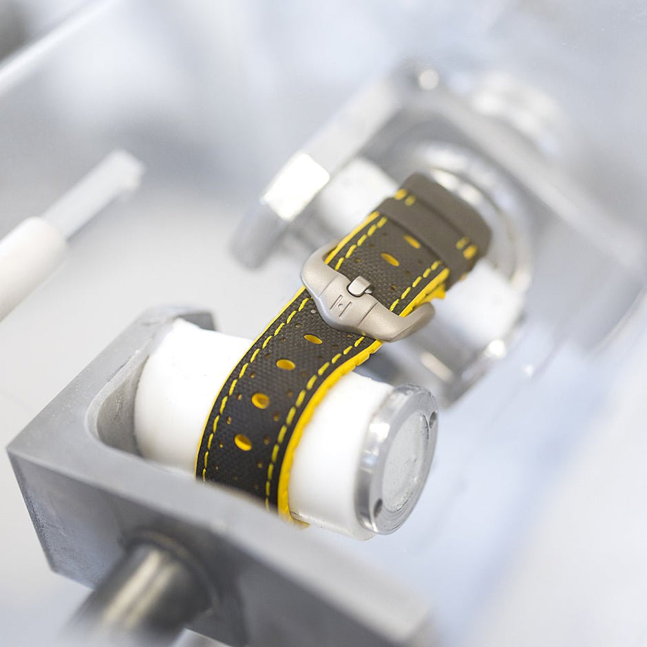 Hirsch Andy Alligator Leather Black Yellow Stitch Quick Release Watch ...